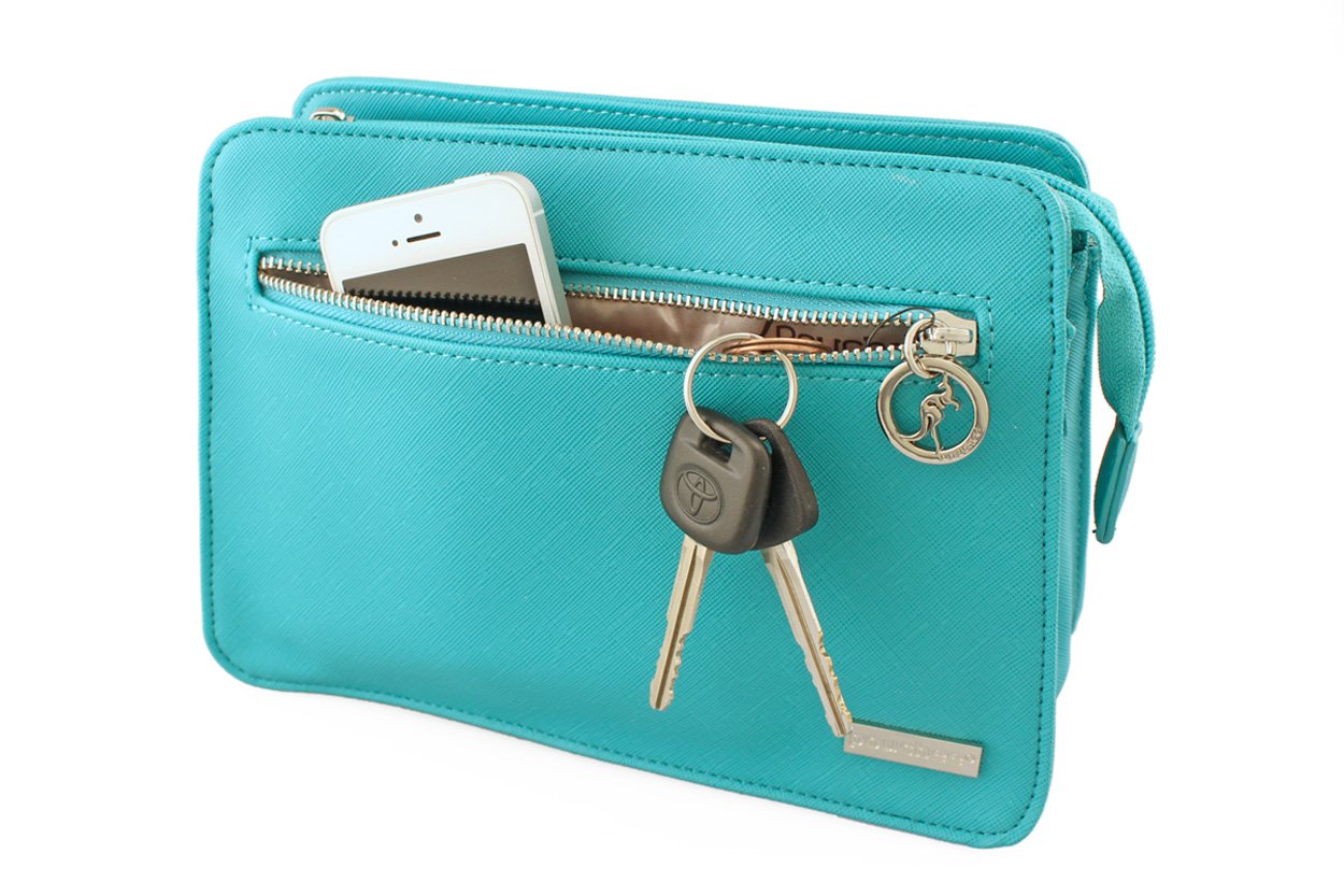 Pouchee Avi Vegan Leather Purse Organizer that doubles as a Clutch and Cross Body Bag (Coral/Cream)