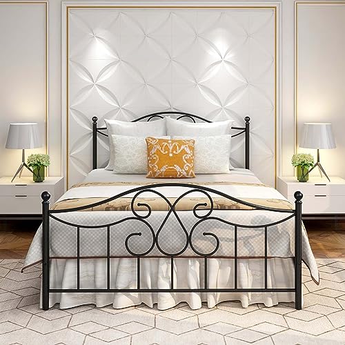 FTOPBTB Queen Size Metal Platform Bed Frame with Headboard and Footboard, Heavy Duty, Premium Steel Slat Support, Storage Space Under Bed, Noise-Free Anti-Slip, No Box Spring Needed, Black (Queen)