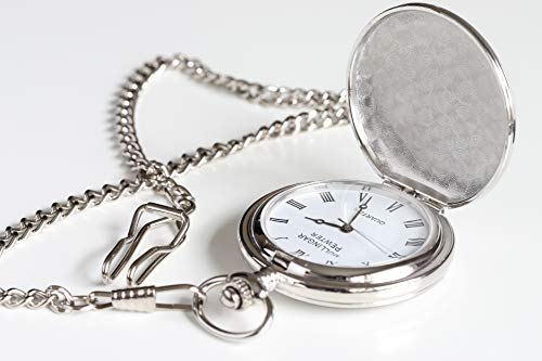 Biddy Murphy Shamrock Pocket Watch Made in Ireland Shamrock Pewter Medallion Stainless Steel Case with Chain Exclusive Made by Mullingar Pewter on Co. Westmeath, Ireland