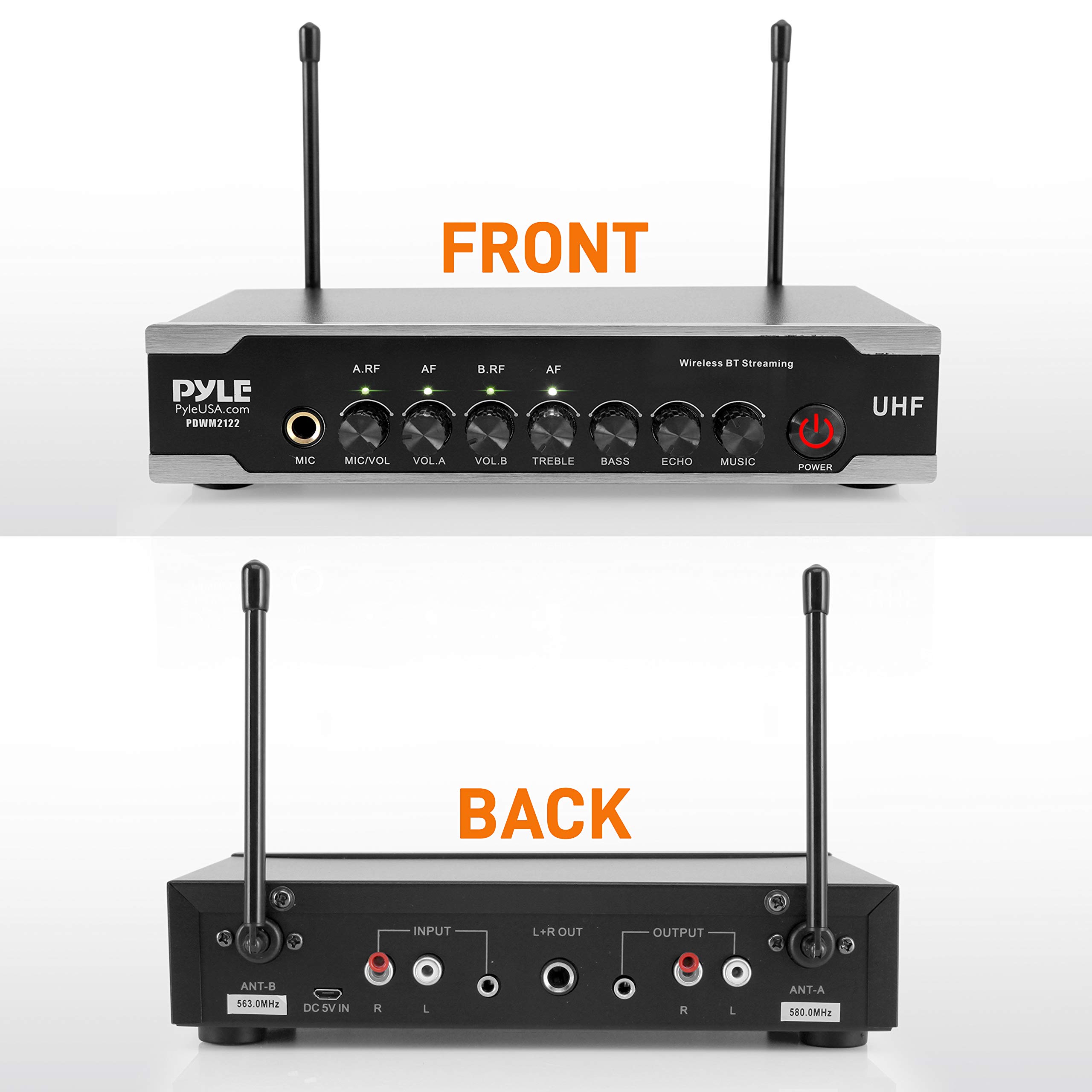 Pyle Portable Uhf Wireless Microphone System - Bluetooth Cordless Headset Lapel Lavalier Microphone Set W/ 2 Battery Operated Beltpack Transmitters, Receiver, Aux, for PA Karaoke DJ Party - PDWM2122