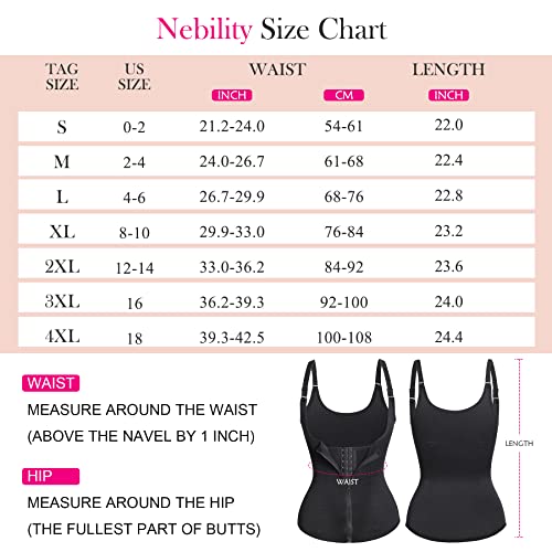 Nebility Women Waist Trainer Corset Zipper Vest Body Shaper Cincher Tank Top with Adjustable Straps (L, Black)