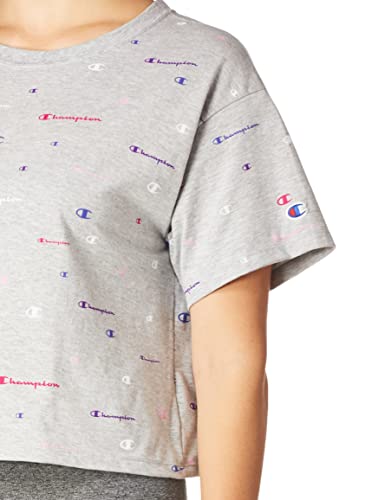 Champion womens The Cropped Tee T Shirt, Multi Scattered Logos Oxford Gray Heather, XX-Large US