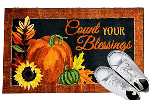 Nourison Welcome Fall Accent Rug, Polyester Hand Carved Plush Cut Pile, 18 x 30 Inches, Harvest Pumpkin, Sunflower, Leaves Design for Autumn and Thanksgiving Decorating