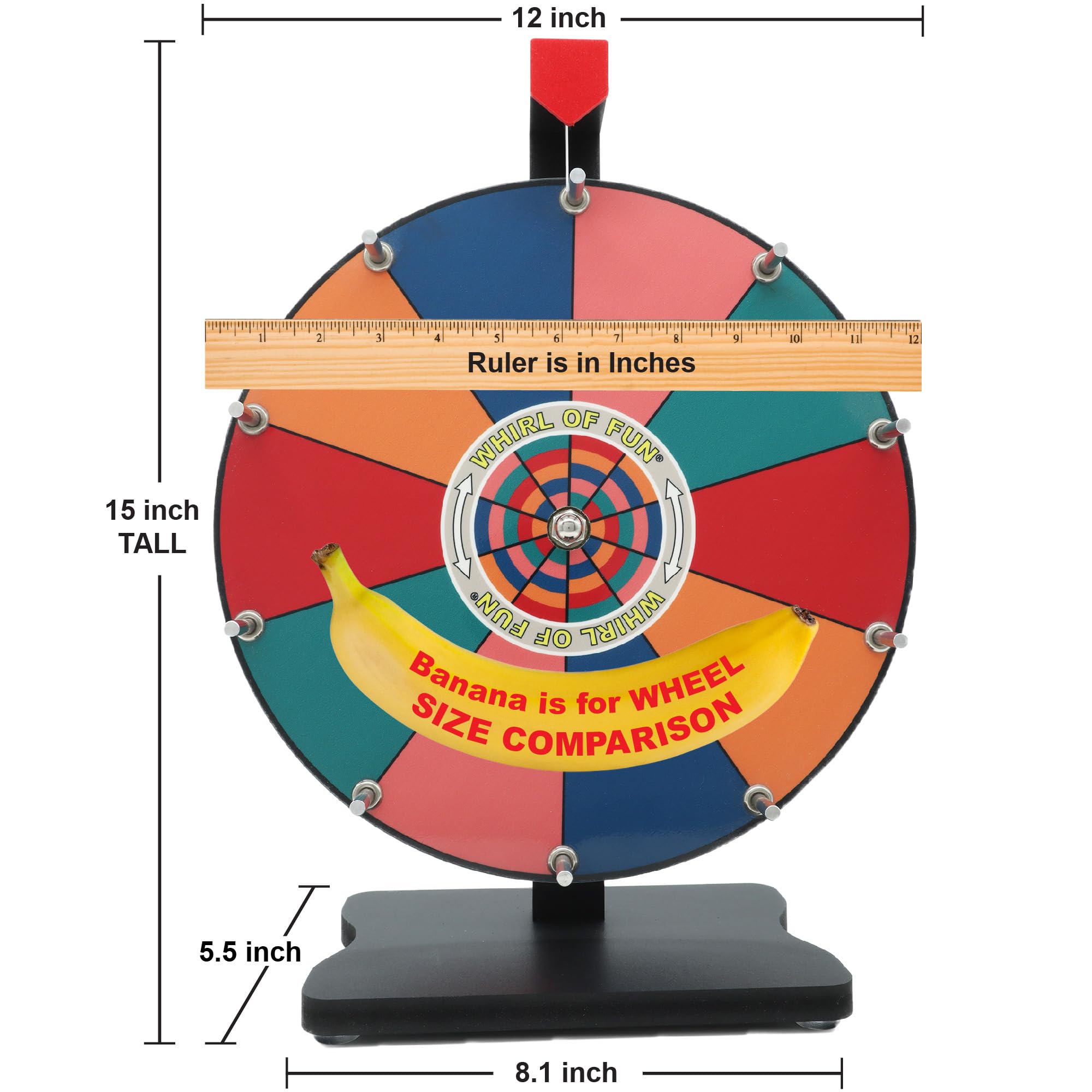 Whirl of Fun 12 inch Prize Wheel Spinner with Stand - Spinning Wheel for Prizes, 10 Color Slots, Customize Erasable Dry Erase Surface, Tropical Colors, Portable, Tools Included, Made in USA