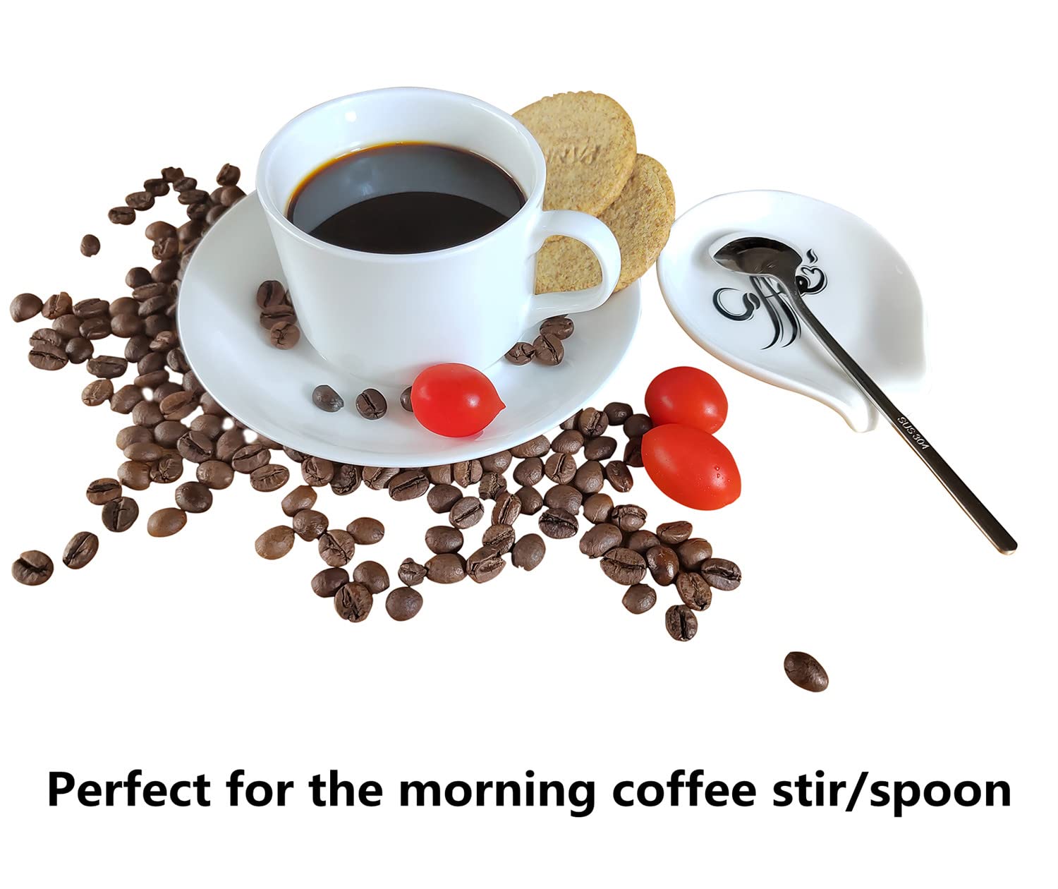 Coffee Spoon Rest, Small Ceramic Coffee Spoon Holder, Porcelain Spoon Holder, Ceramic Spoon Rest for Tablespoon,Teaspoon,Bar Spoon,Coffee Bar Accessories (Spoon Rest+Sliver Spoon)