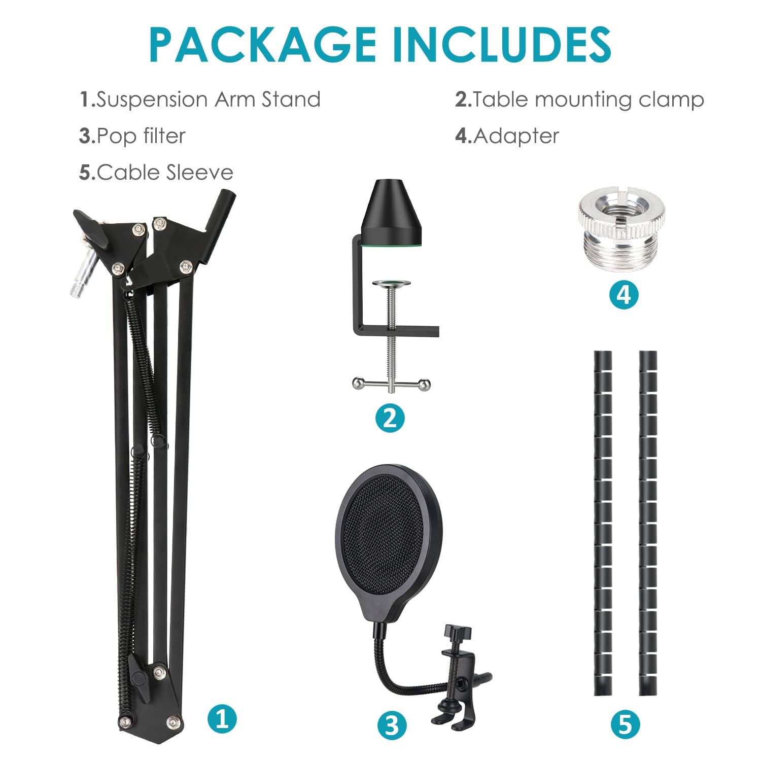 YOUSHARES Upgraded Quadcast Mic Stand with Pop Filter - Scissor Mic Boom Arm and 3 Layers Windscreen Compatible with HyperX Quadcast S Microphone to Improve Sound Quality
