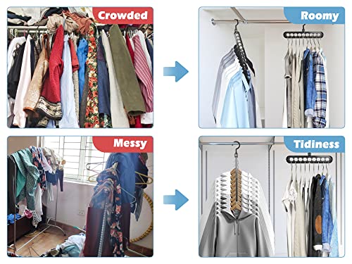 Magic Hangers, 10 Pack Black Hangers, Clothes Hangers, Closet Organizers and Storage, Hangers Space Saving, Non-Slip Hangers, Multifunctional Storage Plastic Hangers with 9 Slots, Dorm Room Essentials