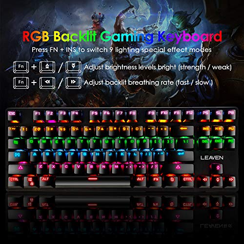 Mechanical Gaming Keyboard and Mouse Combo,87 Keys Compact Rainbow Backlit Keyboard,RGB Backlit 6400 DPI Lightweight Gaming Mouse with Honeycomb Shell for Windows PC Gamers