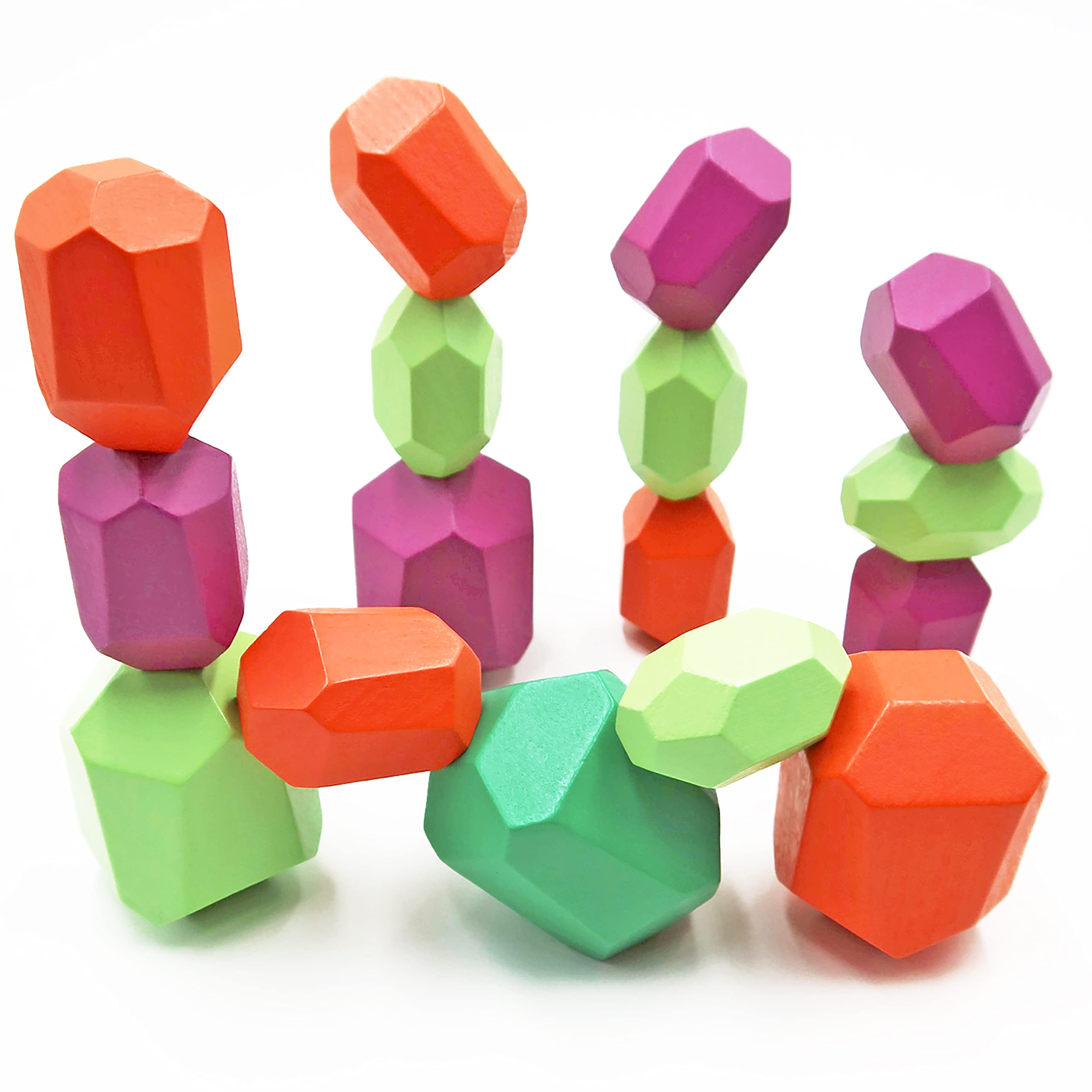 Open Road House Stacking Rocks - Stacking Stones - 16 pc Wooden Stacking Rocks for Kids - Sorting & Stacking Toys - Balancing Stones - Wooden Stacking Stones - Rock Blocks Kids (Orange Green Purple)