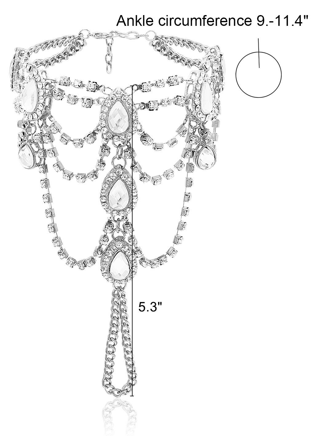 Bienvenu 2 PCS Crystal Beach Wedding Foot Jewelry Barefoot Sandals Toe Ring Boho Anklet with Multi Tassel,Golden