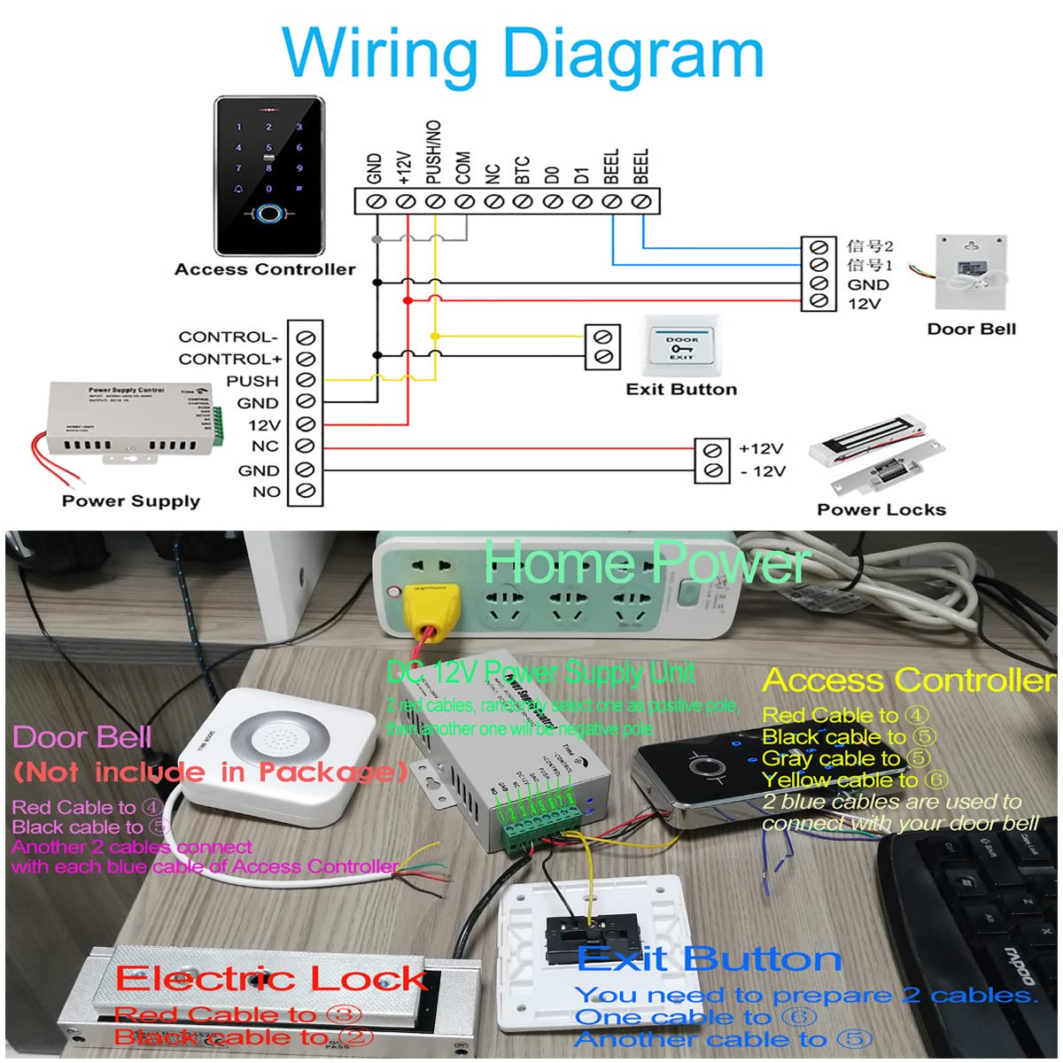 HERNAS Professional Access Control Kit, IP68 Fully Waterproof RFID Keypad(3000 Users Capacity) + 180KG/380lbs Magnetic Door Lock + DC12V 3A Power Supply + Release Switch and 10PCS Key Fobs, Outdoor