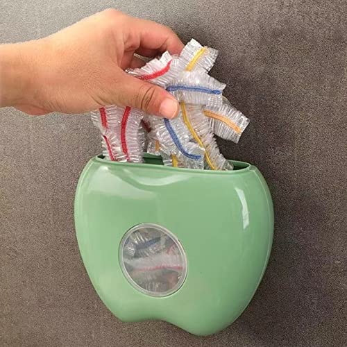 Fresh Keeping Bag Storage Box Wall-mounted Punch-free Large Capacity Space-saving Dustproof Apple Shape Food Cover Cling Film Food Wrap Shower Caps Container Organizer Dispenser for Kitchen Bathroom