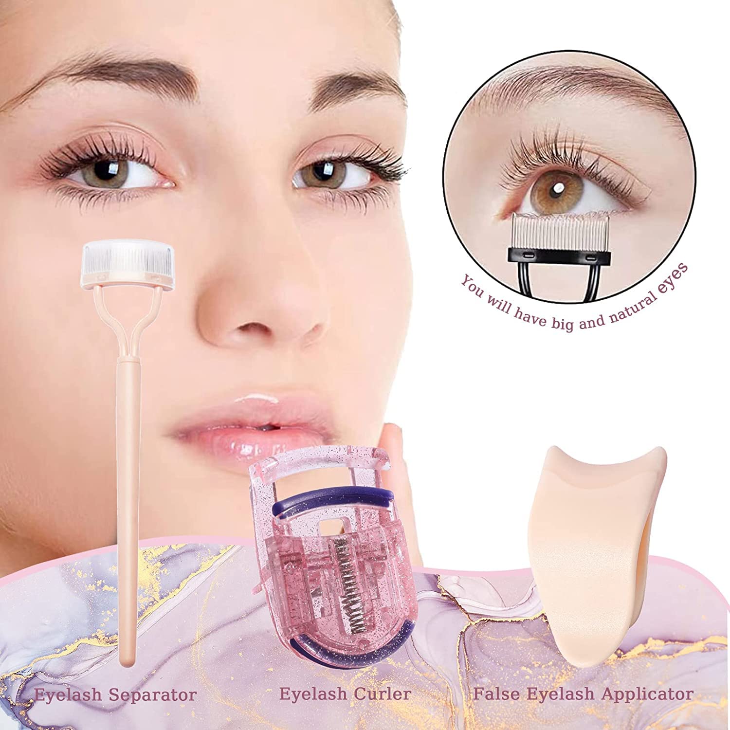 Eyelash Application Tool Kit,Eyelash Comb Mini False Eyelashes Separator Curler Applicator Tweezers Extensions Clips Eyelashes Buddy Kit Eyelash Tweezers for False Lashes
