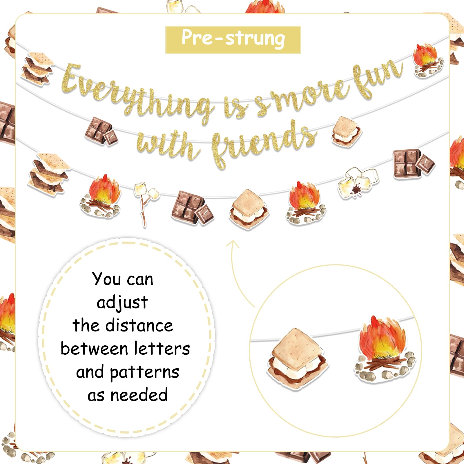 Fangleland S’more Banner Decorations - Everything Is S’more Fun with Friends Bonfire Camping Themed Garland Hanging Decors Birthday Gender Reveal Pregnancy Celebration Party Supplies
