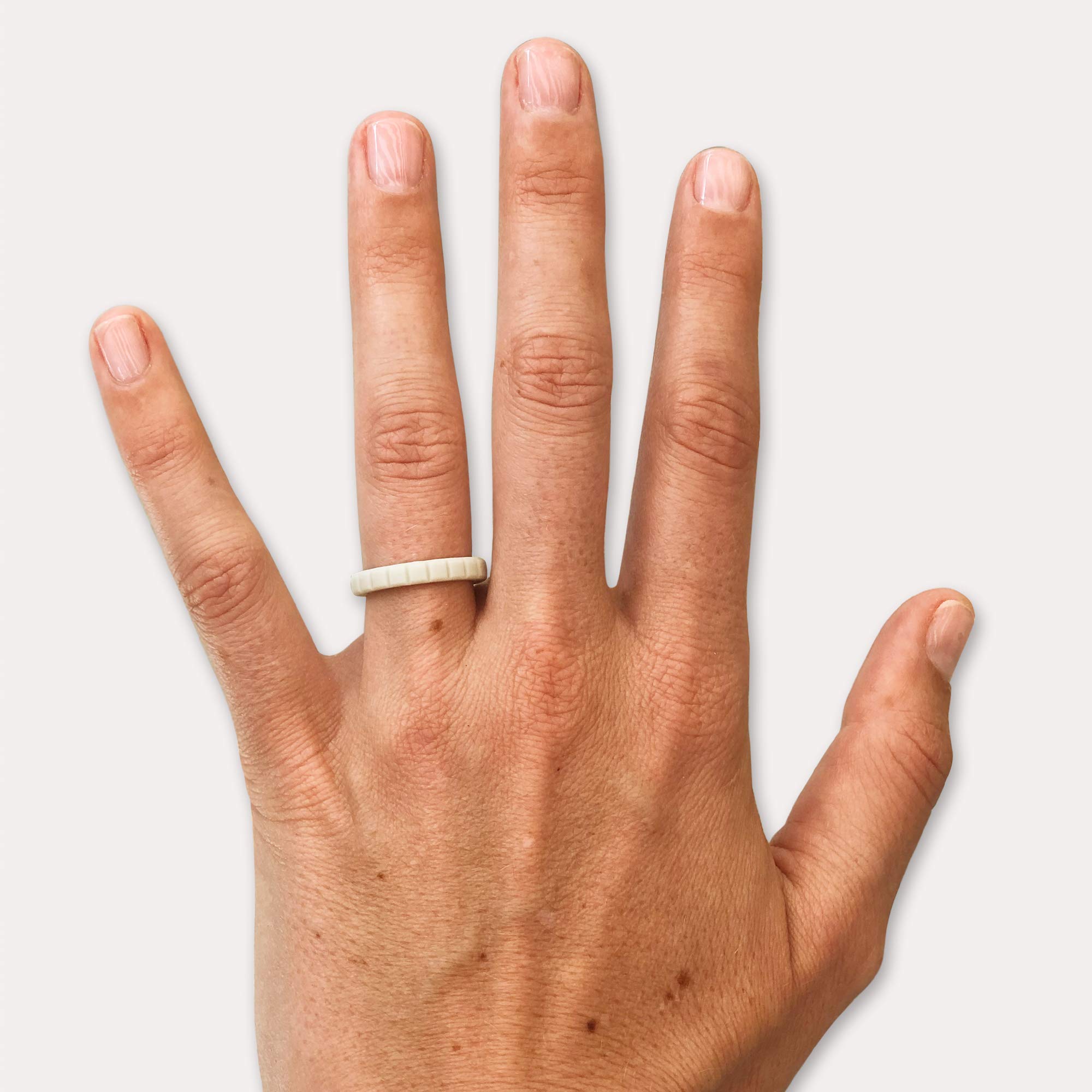 BONDWELL Silicone Wedding Ring for Women, Thin Stackable Rubber Wedding Band for Active Fit Female Gym Sports, Ladies Exercise Workout, Medical Nurse - VALENCE Ivory (Size 5)