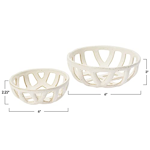 Creative Co-Op S/2 Stoneware Fruit w Reactive Glaze Basket, White, 2