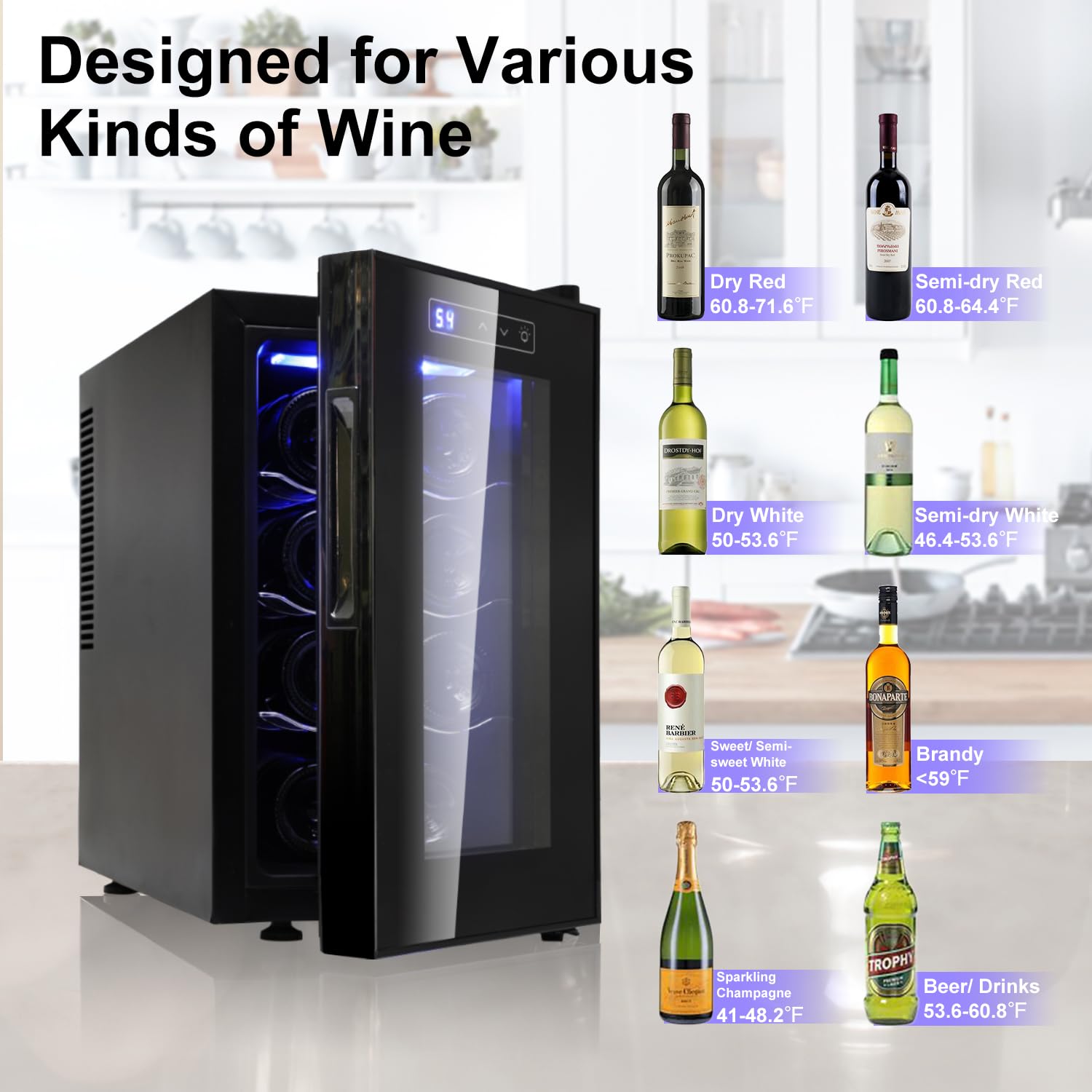 GEVEELIFE Wine Cooler Refrigerator, 8 Bottle Wine Fridge Small, Freestanding with Digital Temperature Control Mini Wine Fridge, Wine Cellar for Red, White, Champagne