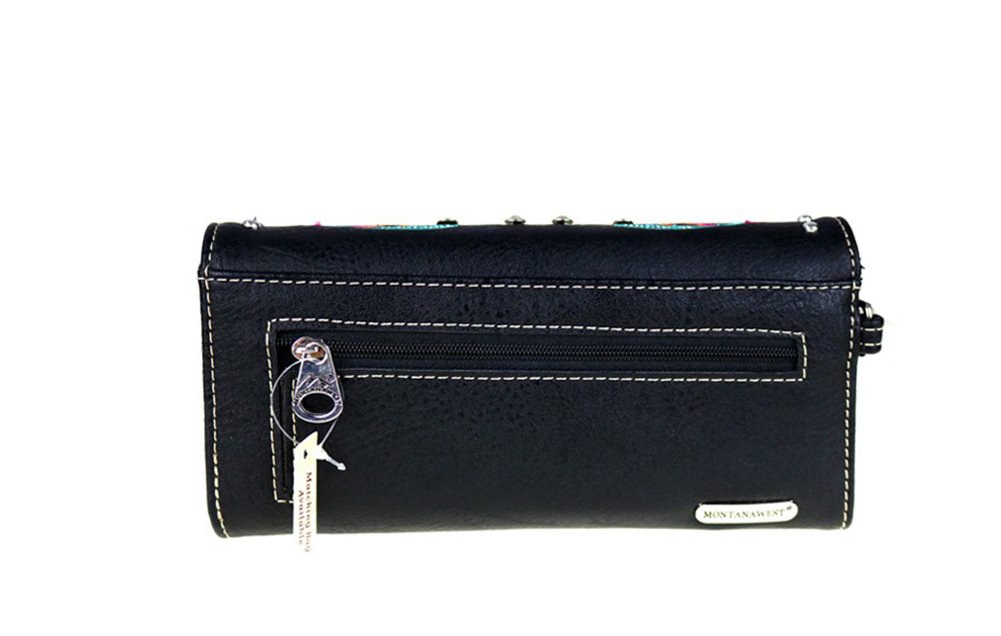 MW494-W002 Montana West Sugar Skull Collection Tri-Fold Wallet Wristlet (Black/Multi)