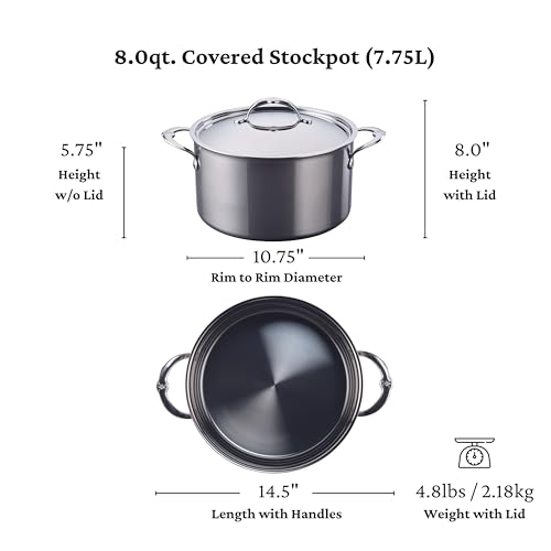 Hestan - NanoBond Collection - Titanium Stainless Steel 8-Quart Stock Pot with Lid - Toxin, PFAS, & Chemical Free Clean Cookware, Induction Cooktop Compatible