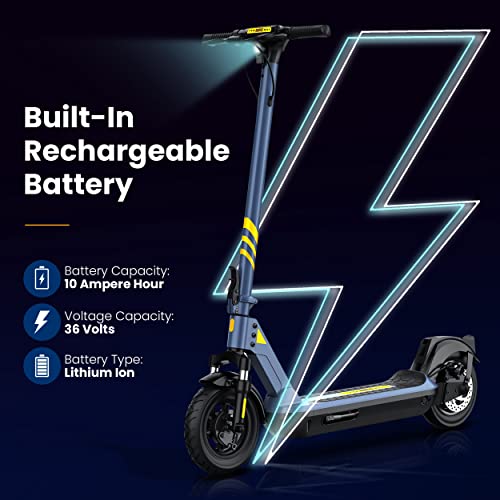 Hurtle Folding Electric Scooter - 10” Honeycomb Tires, 25 Miles Range, 19 MPH Max Speed, 500W 36V Brushless Motor Escooter with App Control, E-ABS Front Drum & Rear Disc Brakes, E-Scooter for Adult