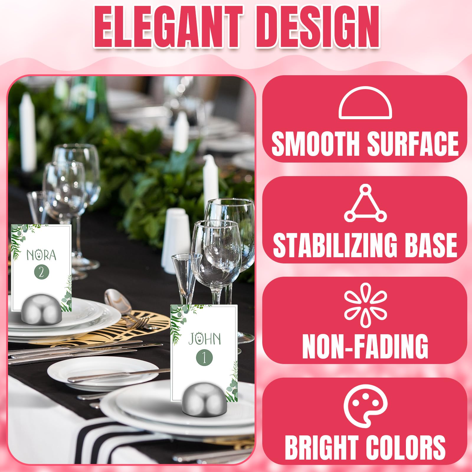 Geyoga 50 Pcs Silver Table Number Holder Round Table Number Stands Modern Place Card Holders Table Number Clips Table Number Holders for Wedding Reception Anniversary Birthday Party Banquet