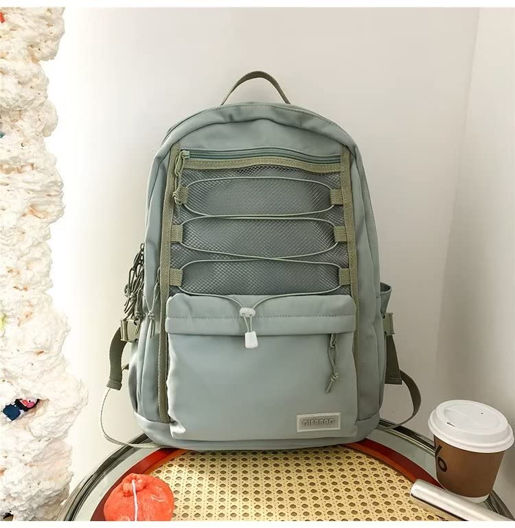 HCOOLE Kawaii Backpack with Plush Pendant School Backpack Cute Waterproof Mesh Camping Aesthetic Solid Color Backpack