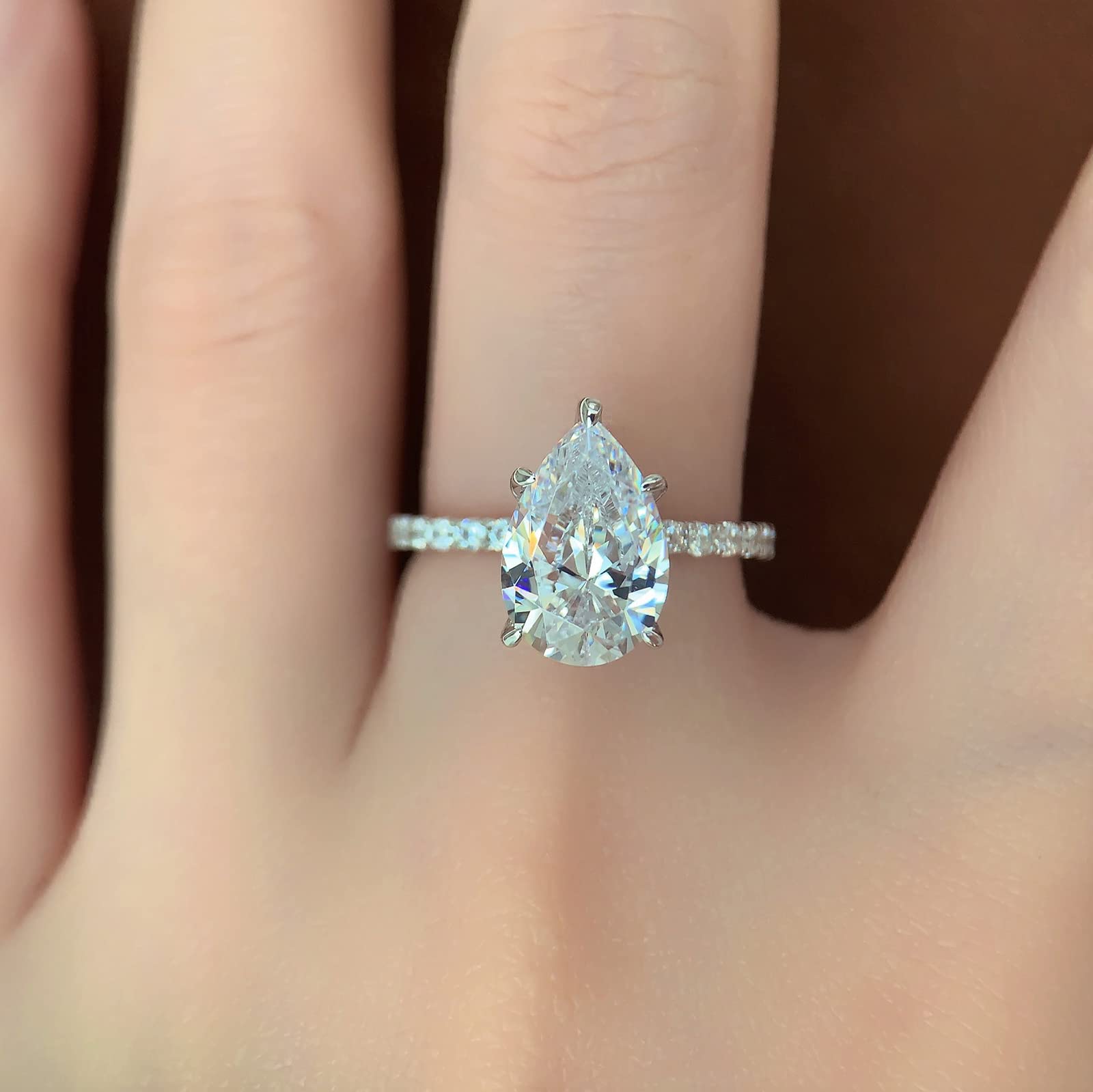CGSRING Moissanite Rings 8x12mm 4 Carat D Color VVS1 Pear Cut Moissanite Engagement Ring for Women Size 4-12 (6.5)