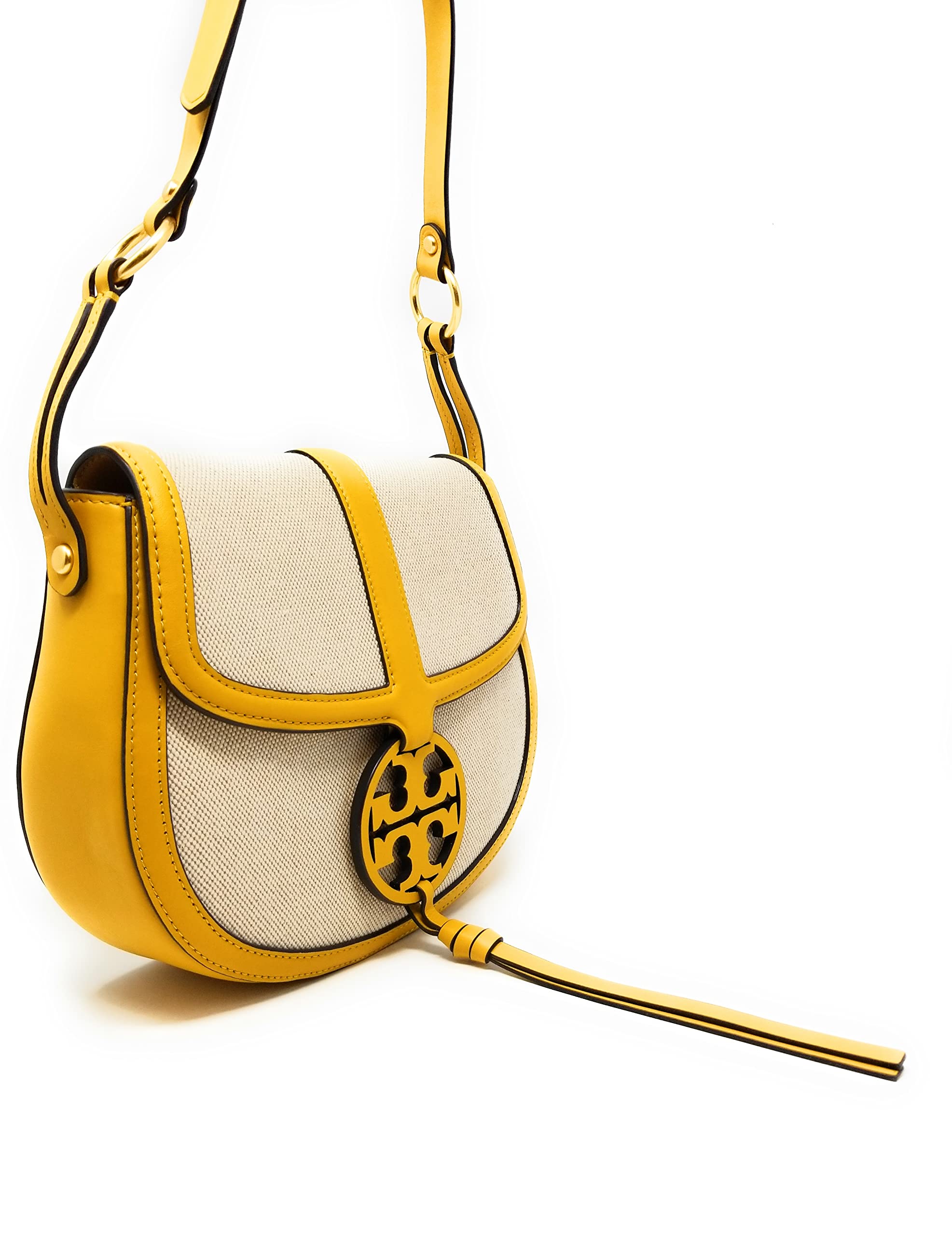 Tory Burch Women's Miller Canvas Quadrant Crossbody Saddlebag (Daylily)