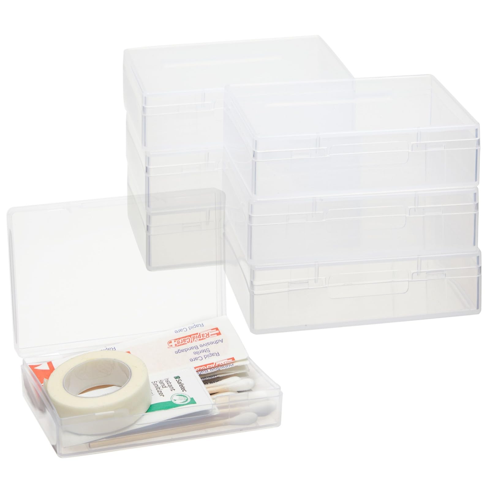 Okuna Outpost 6 Pack Small Clear Plastic Storage Boxes with Lids for School Crafts, TGC Trading Cards Game Travel Cases, 3.7 x 2.5 in