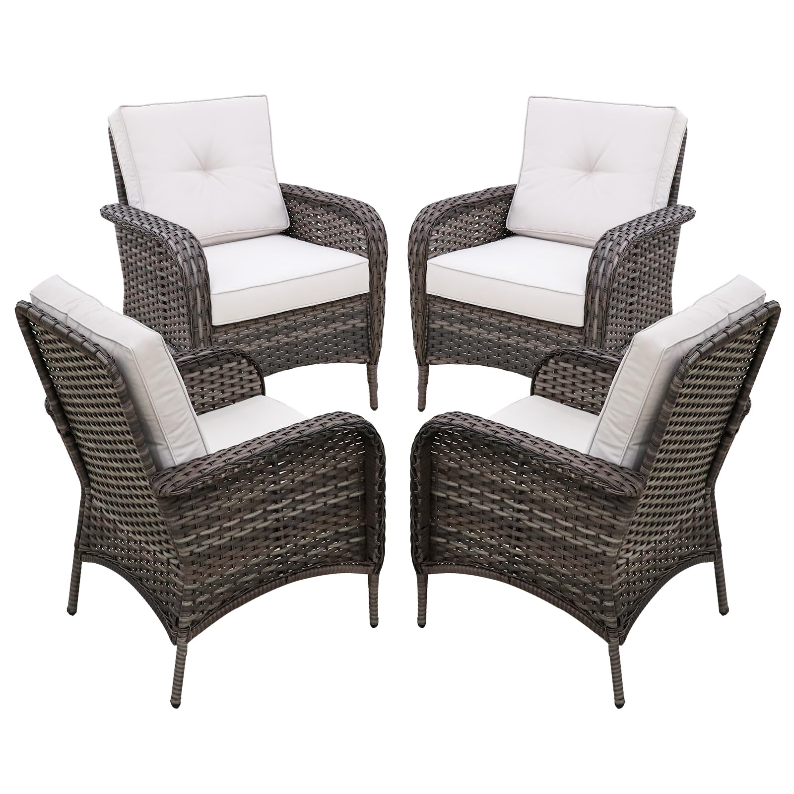 EAGLE PEAK 4pc Outdoor Wicker Patio Chairs, Rattan Porch Chairs with Removable Seat Cushions for Backyard, Deck and Garden, Set of 4, Brown/Beige