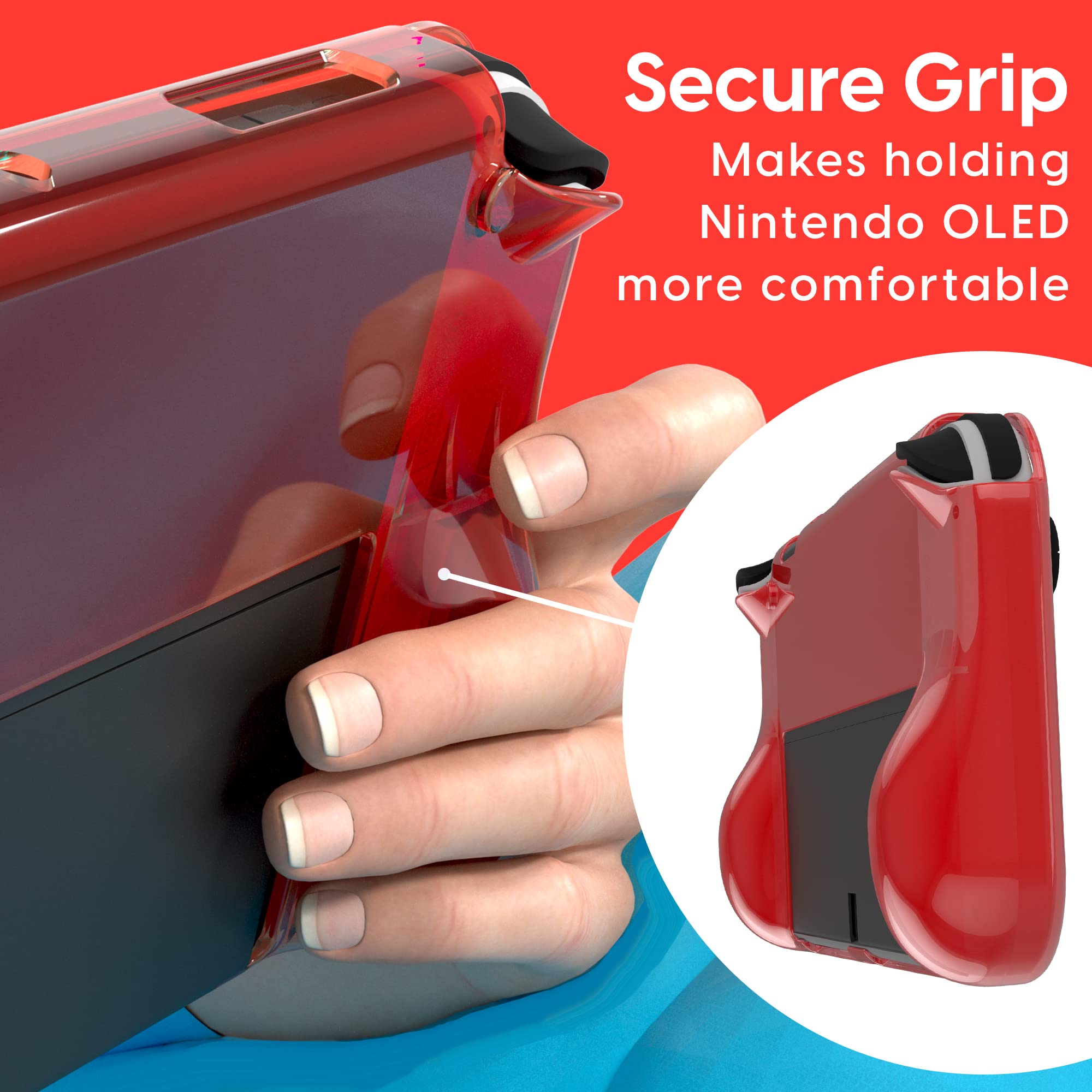 TALK WORKS Case Compatible with Nintendo Switch OLED - Protective Fit, Durable TPU Case - Non-Slip Secure Holding Grips, Easy Opening for Kickstand - Comfortable Gaming - Red