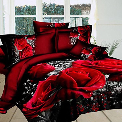 Longji 3D Oil Painting red Rose Bedding Set Queen King Size Comforter Bag Duvet Cover Set (Size : Queen 4pcs Duvet Cover 200x230cm)