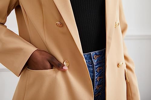 Hdieso Women's Solid Color Casual Long Sleeve Lapel Button Blazer Jacket Khaki