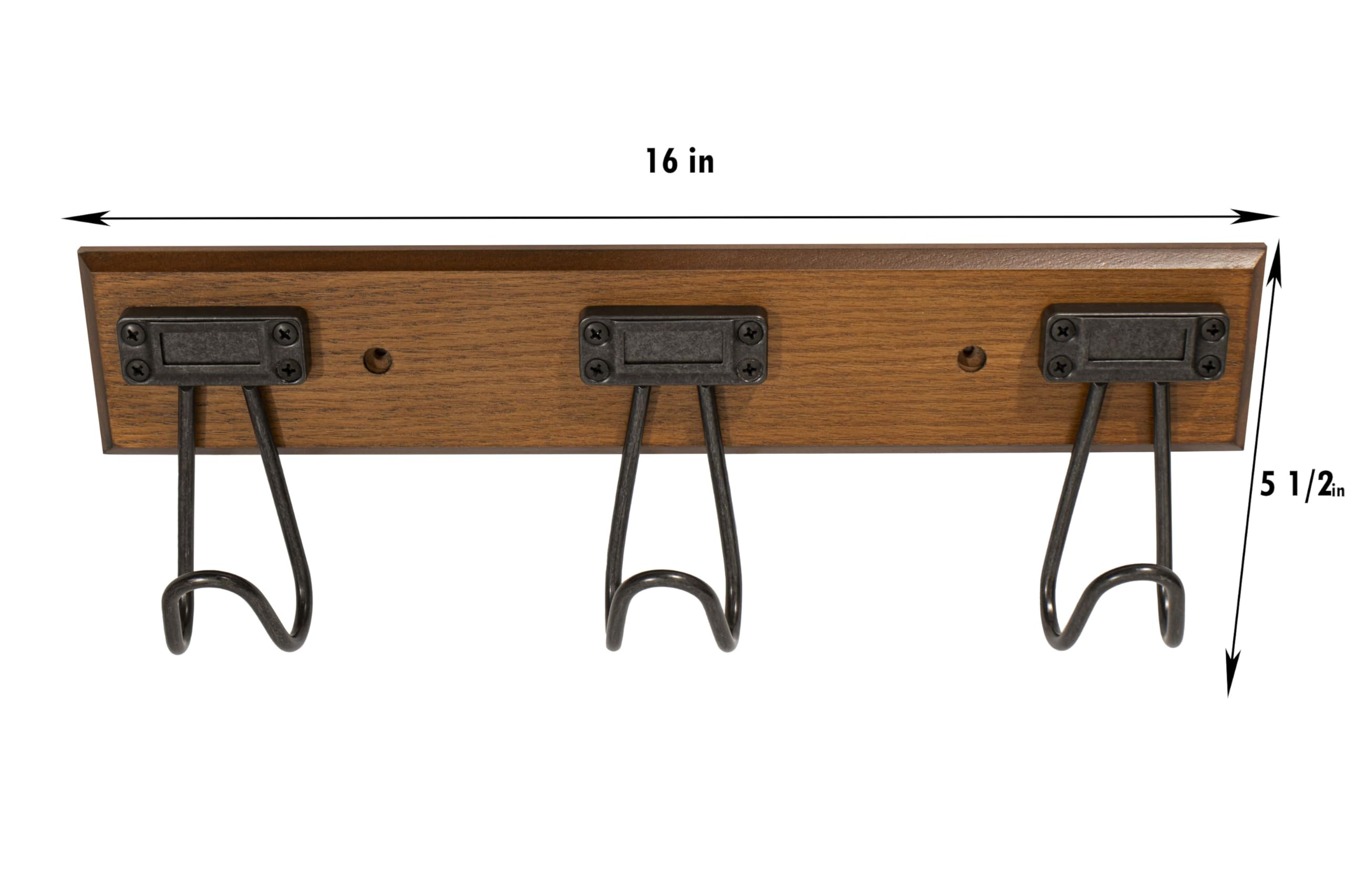 FantasHome 16" Wall Mounted Label Hook Rack with 3 Hooks, Walnut and Soft Iron Finish, for Entryway, Hallway, Bedroom, Bathroom, Walk-in Closet and More - Brown/Black