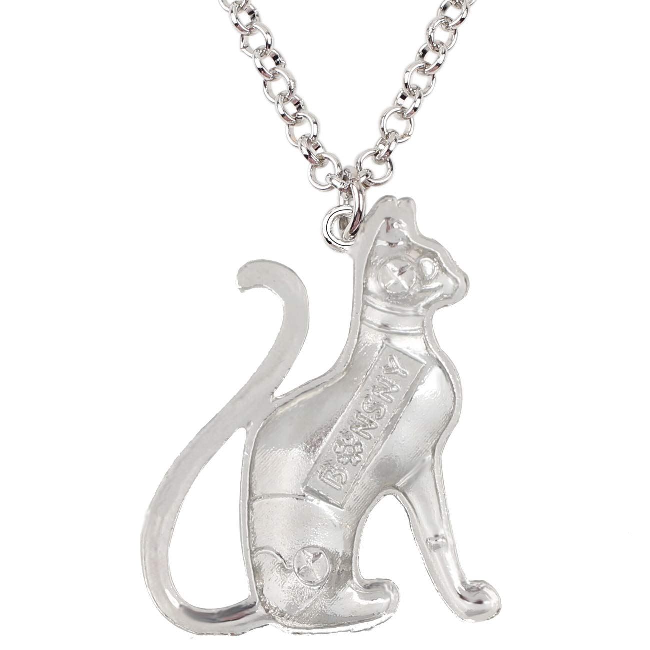 BONSNY Statement Enamel Alloy Chain Cat Necklaces Pendant Original Design For Women Jewelry Gift Charms (Blue)