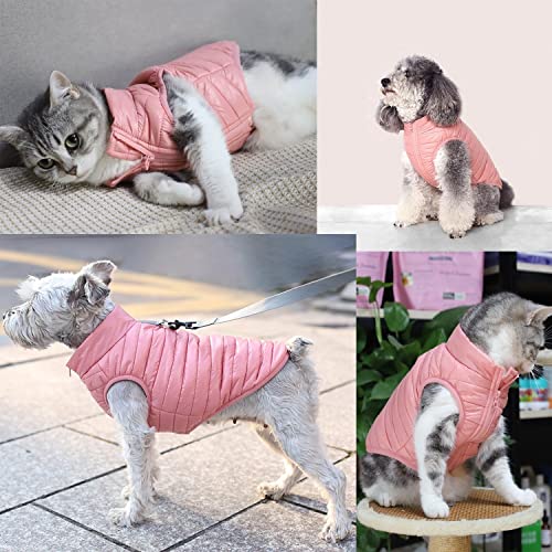 HDKUW Dog Winter Coat with D Ring, Super Light Dogs Warm Coat, Waterproof Jacket Vest Apparel for Small Medium Dogs Pink XL
