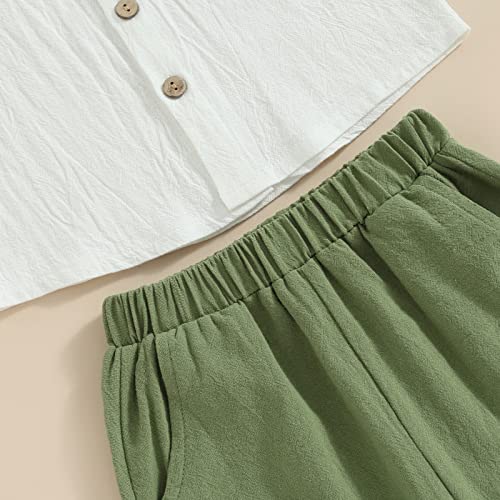 Karuedoo Toddler Baby Boy Clothes Cotton Linen Short Sleeve Button Down Shirt Shorts Set 2Pcs Summer Outfits (A-White Green, 3-4 Years)