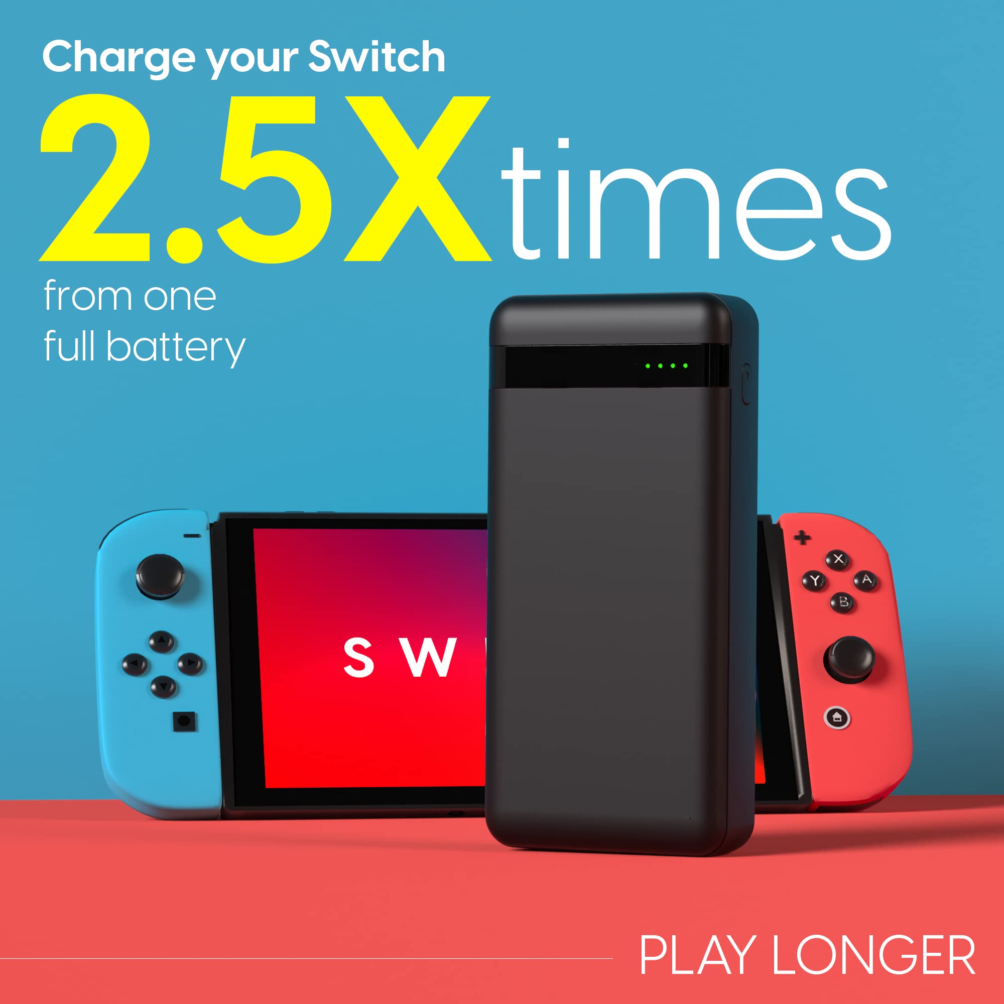 TalkWorks Nintendo Switch Power Bank 20,000mAh - Portable Charger Power Battery Pack With USB Ports And LED Battery Indicator - Compact Easy-to-Carry External Battery Supply With 3ft USB-C Cable