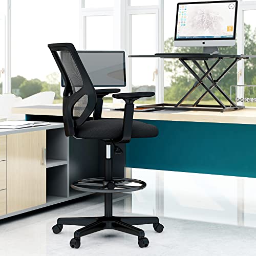 Tall Office Chair, Drafting Chair, High Adjustable Standing Desk Chair, Ergonomic Mesh Computer Task Table Chairs with Adjustable Armrests and Foot-Ring for Standing Desk and Bar Height Desk