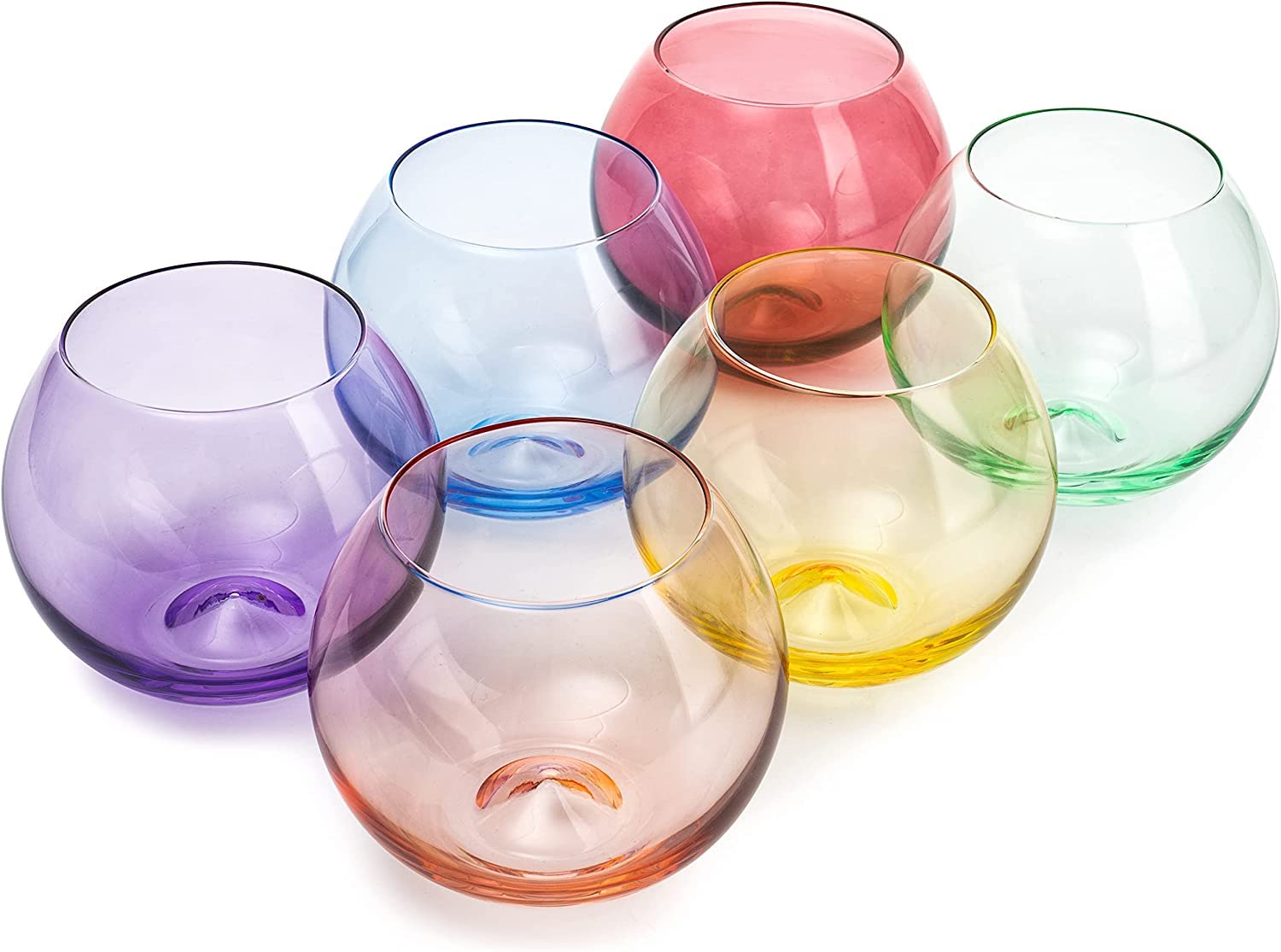 Colored Wine Glass Set, Large 12oz Bubble Glasses Set of 6, Unique Italian Style Tall for White & Red Wine, Water, Margarita Glasses, Color Tumbler, Gifts, Viral Beautiful Glassware (Stemless Wide)