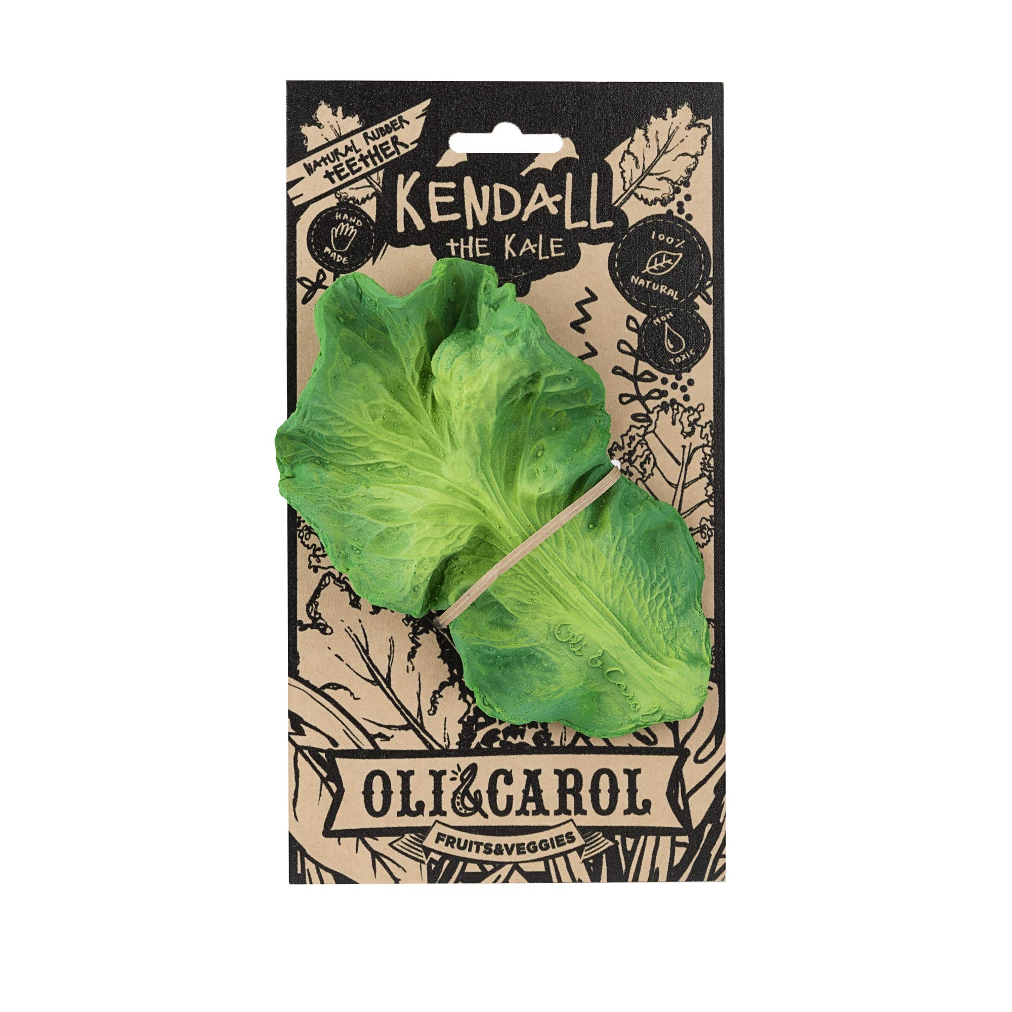 Oli & Carol Natural Rubber Teether - Vegetable Shaped Teething Toy for Babies 0-12 Months | Baby Teething Relief | Teethers for Infants 0-6 & 6-12 Months | Natural Hevea Rubber (Kendall The Kale)