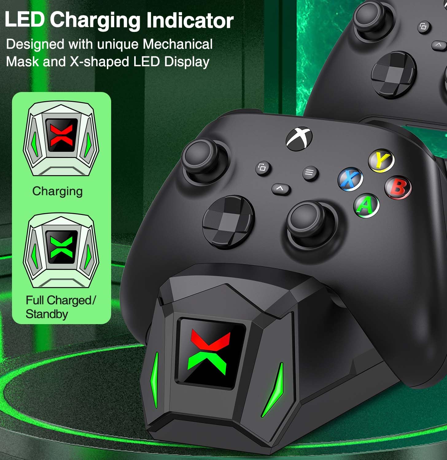 Controller Charger Station with 2x5520mWh Rechargeable Battery Packs for Xbox One/X/S/Elite/Xbox Series X|S, High Speed Charging Station Dock with 4 Batteries Cover for Xbox Controller Battery Pack