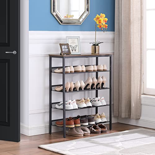 Kavonty Shoe Rack 5 Tier,Shoe Rack Organizer for Closet Entryway with Storage Shelves and Spacious Top,20-25 Pairs Shoes,Shoe Shelf, Steel Frame,Industrial, Rustic Brown and Black