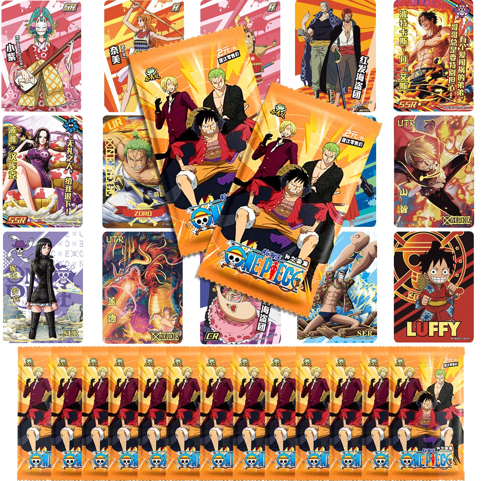 Cards One Anime Piece,15 Booster Packs 75 Cards Total,TCG Box Collection/Trading Set (OPC002 15 Packs)