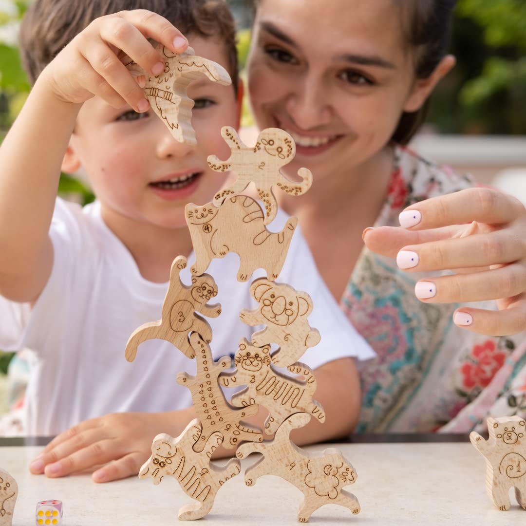 Stacking Blocks 42 pcs Large Gift Set Wooden Balancing Game Funny Animals Building Blocks Wooden Kids Blocks in Gift Box Balance Toy Stack Game Holiday Birthday Gift Wooden Stacking Toy Funny Anim-42