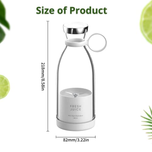 Mini Personal Size Blender, Portable Blender Bottle, Mini Rechargeable Blender, USB Charged Blender, 3 Reusable Aluminium Straw, 1 Straw Cleaner, 1 Straw Carrying Bag, White