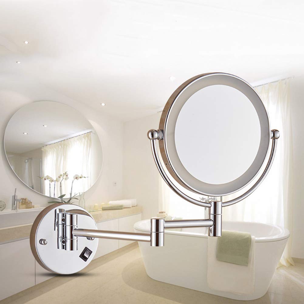 CZQ LED Lighted Wall Mount Makeup Mirror Double Sided with 10X Magnification, 360° Swivel Vanity Mirror Bathroom Cosmetic Mirror Extension Chrome Finish, Plug Powered