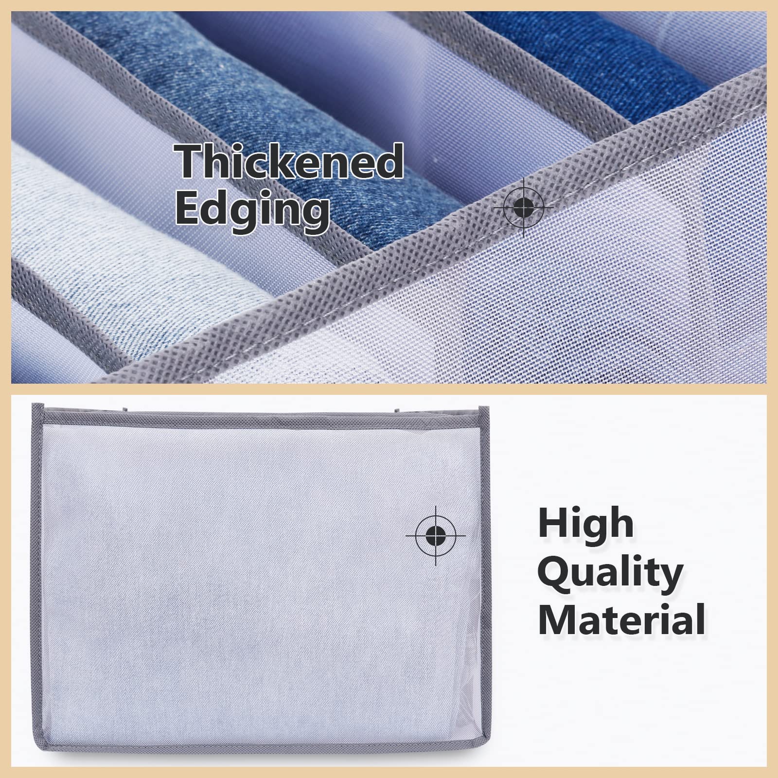 Upgraded Wardrobe Clothes Organizer, TIGARI Drawer Organizers for Clothing, Soft Organizer Clothes, Storage for Folded Jeans, Divided Clothes Organizer for Jeans Pants T-Shirts Underwear (9 Grids)