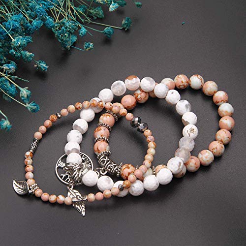Tree of Life Turquoise Jasper & Tibetan Agate Gemstone Chakra Beaded Bracelet | Beach Charm Bracelet Set - Ocean Jewelry (Brownish Yellow)