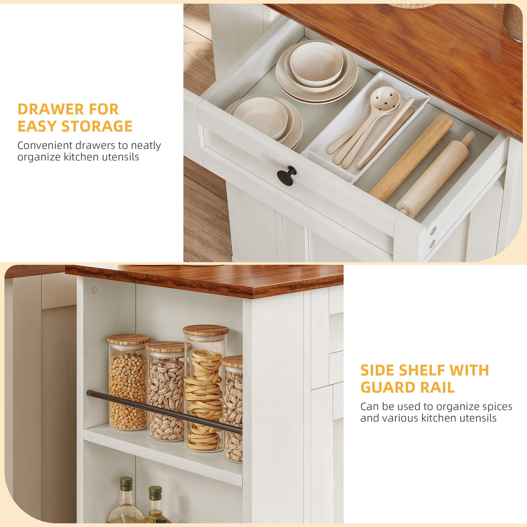 DWVO Trash Can Cabinet with Storage Cabinet & Drop Leaf, Tilt Out Trash Cabinet Hidden Garbage Bin Cabinet Freestanding Wooden Trash Bin Cabinet w/Drawer, Off White